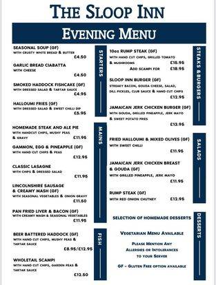 Menu at The Sloop Inn pub & bar, Barton-upon-Humber
