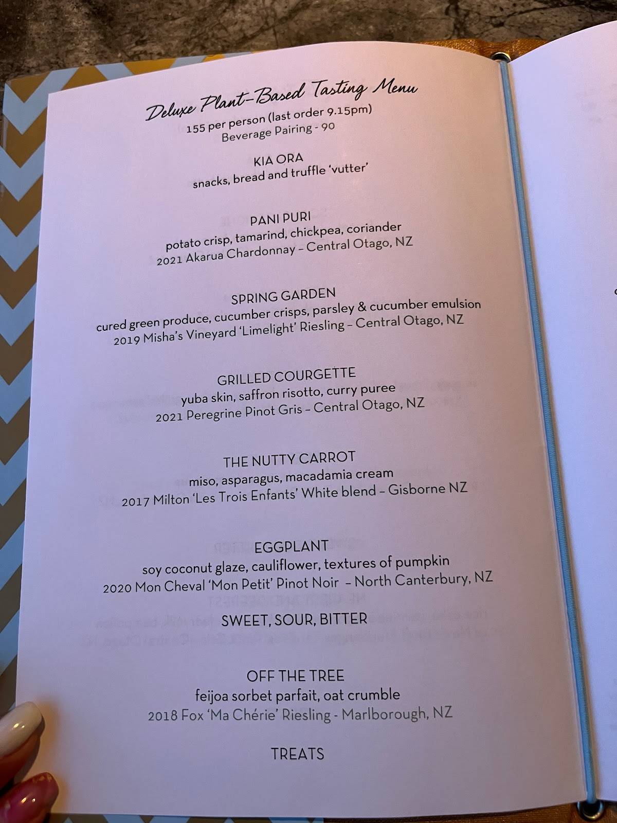 Menu at The Sugar Club, Auckland, Corner of Federal and Victoria Streets