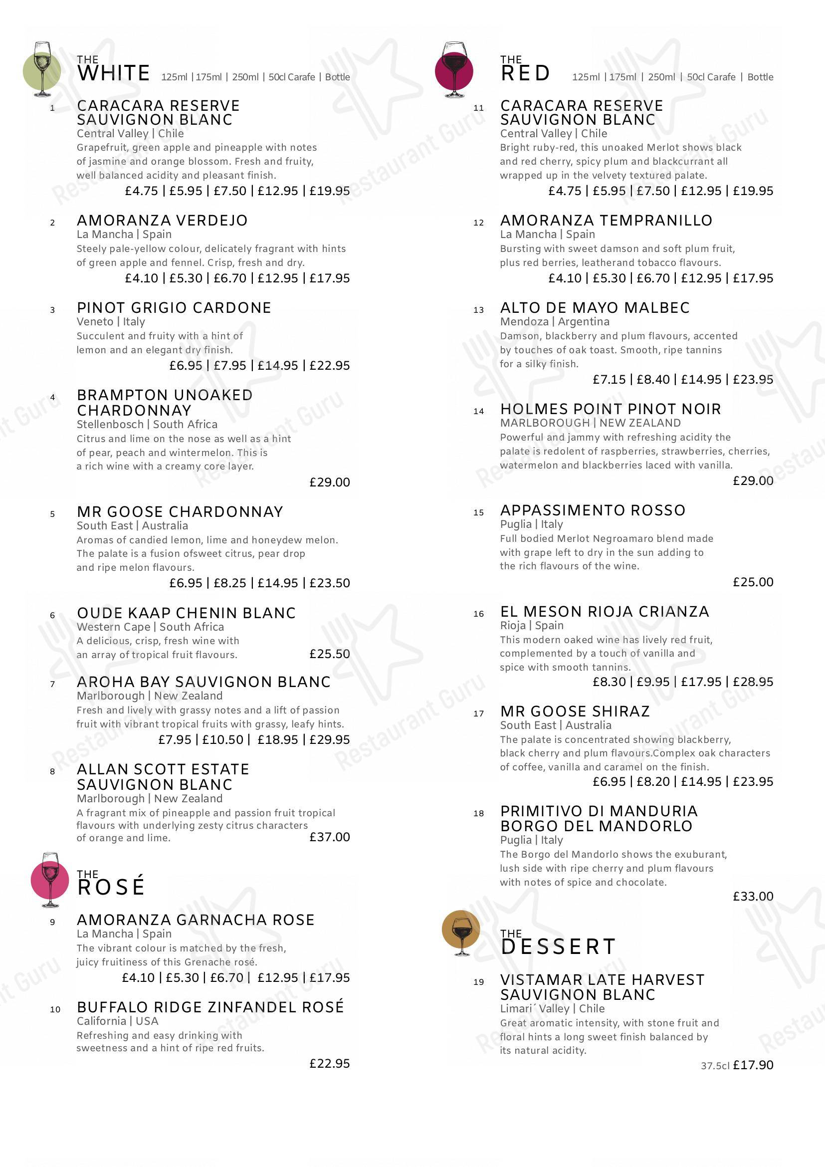 Carta del pub y bar The Suncliff Hotel Bournemouth, Bournemouth