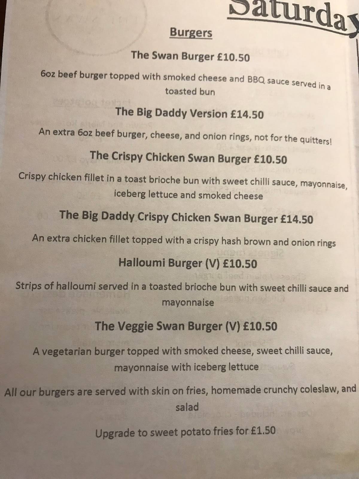 Menu at The Swan pub & bar, East Harling