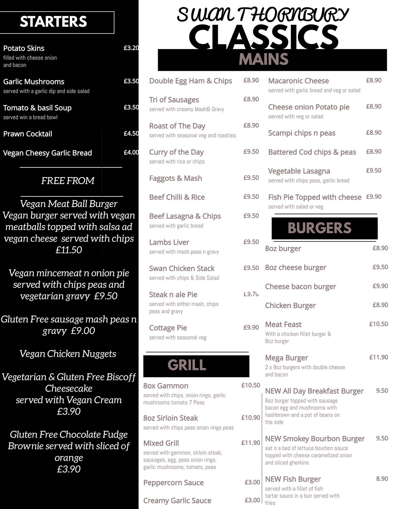 Menu at The Swan Thornbury pub & bar, Bristol, 17 High St