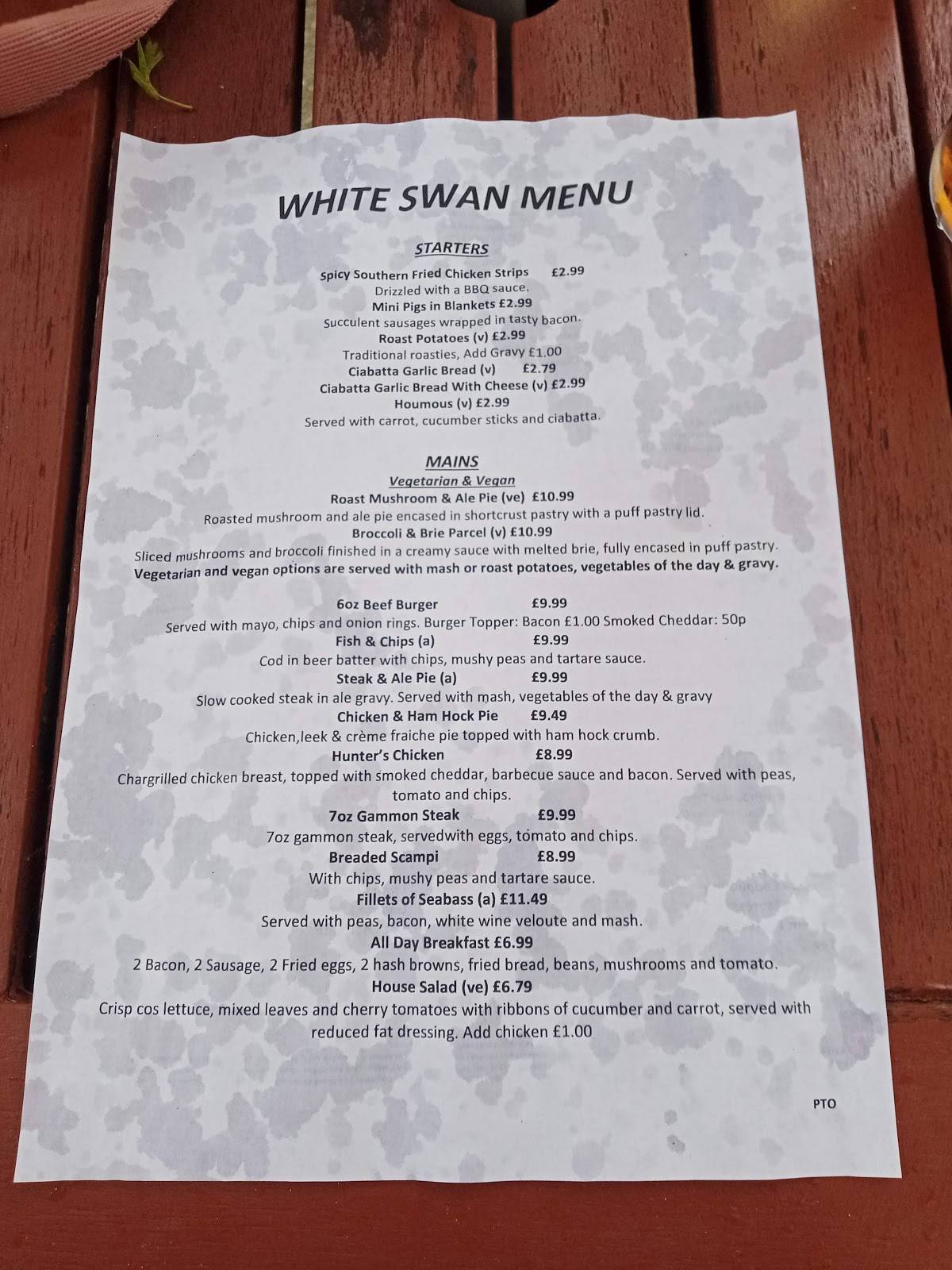 Menu at The White Swan, Southampton pub & bar, Southampton