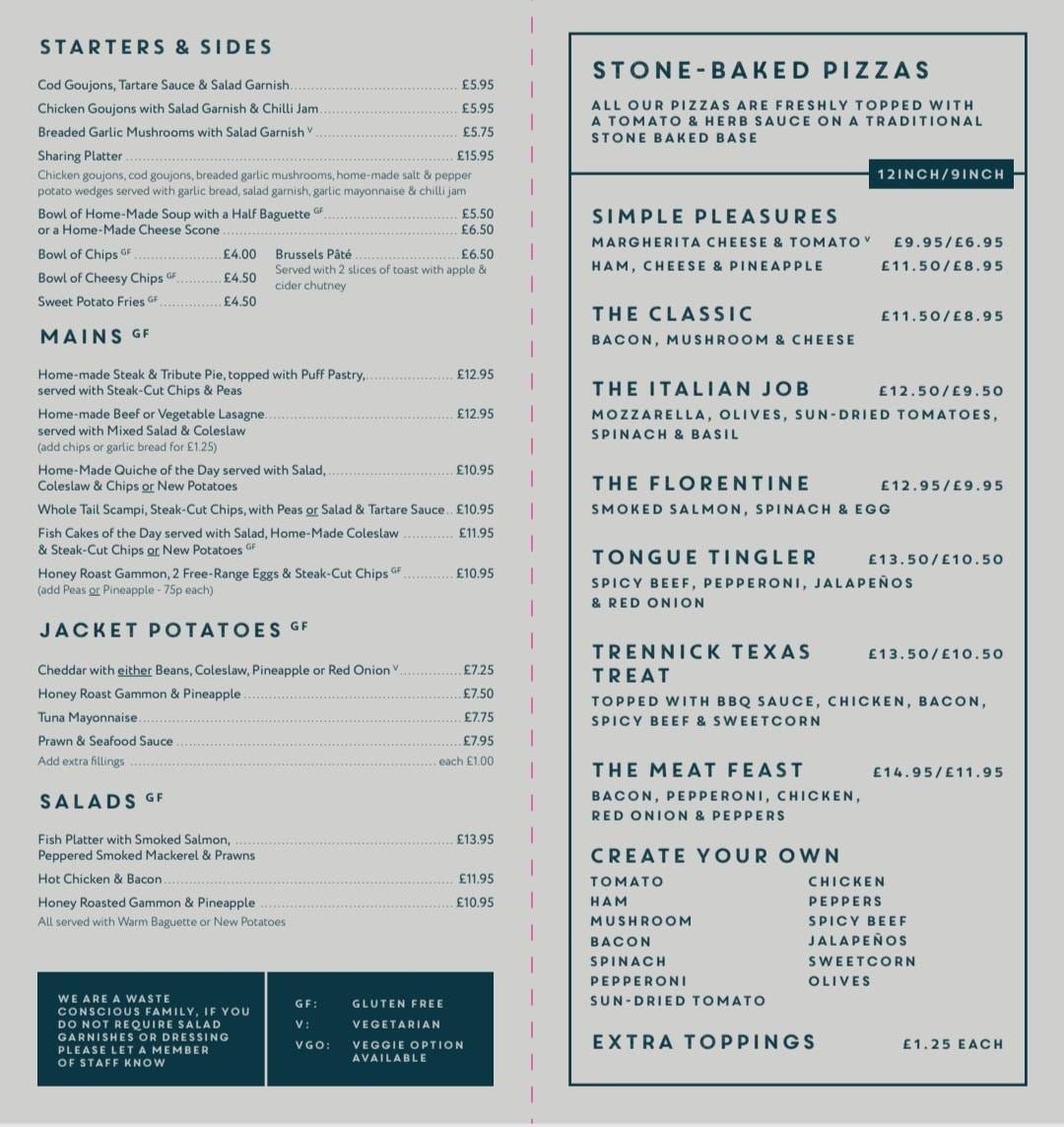 Menu at Trennick Mill restaurant, Truro
