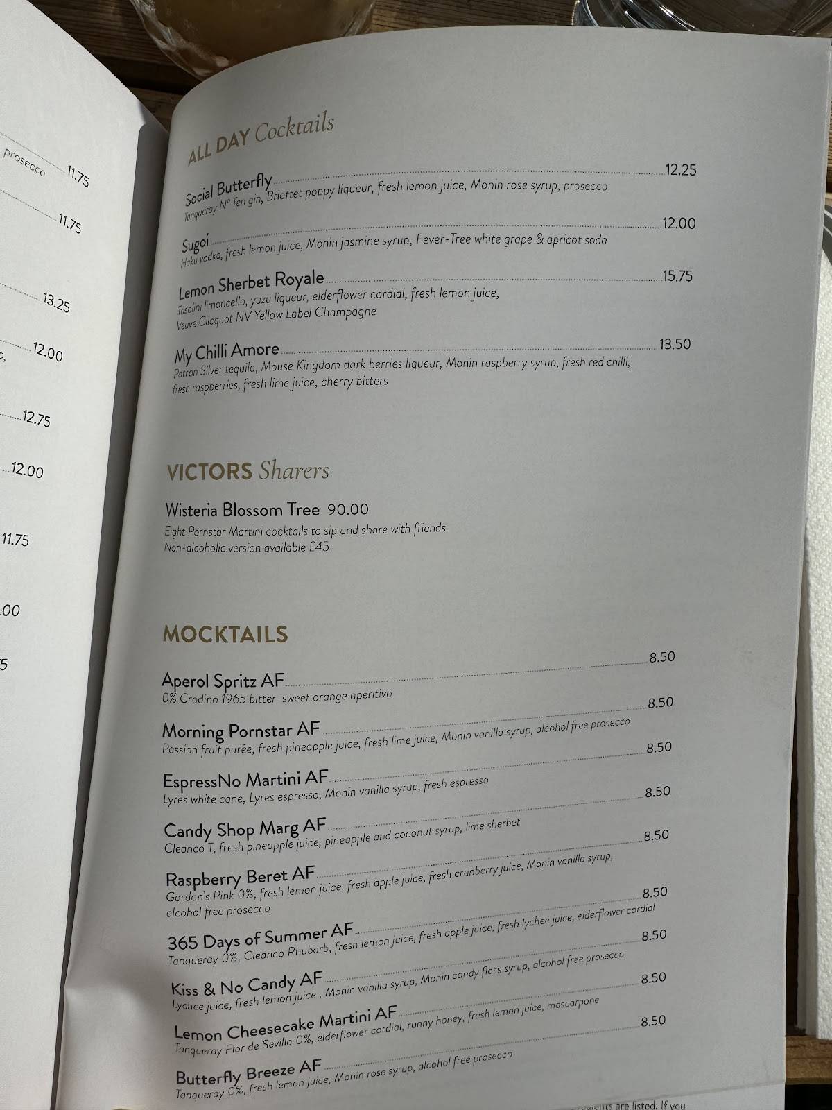 Menu at Victors Oxford pub & bar, Oxford