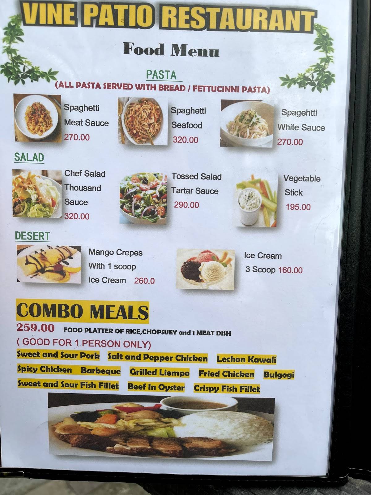 Menu at Vine Patio pub & bar, Manila