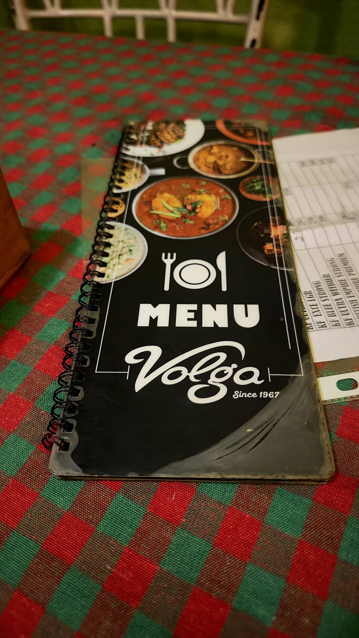 Menu at Volga Bar, Kochi