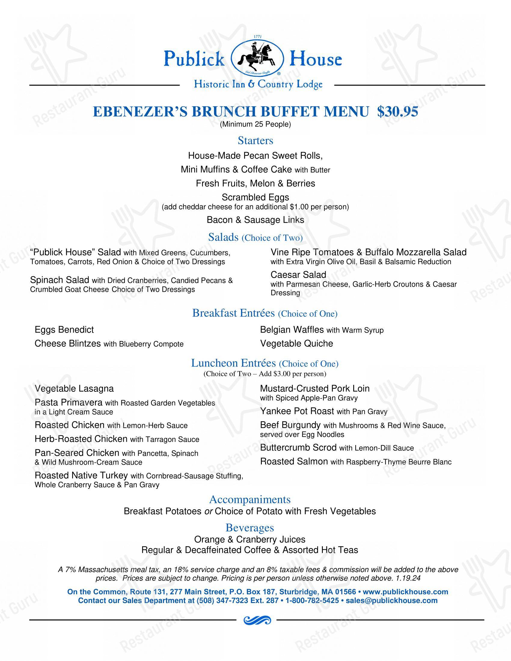 Menu at Publick House Historic Inn, Sturbridge