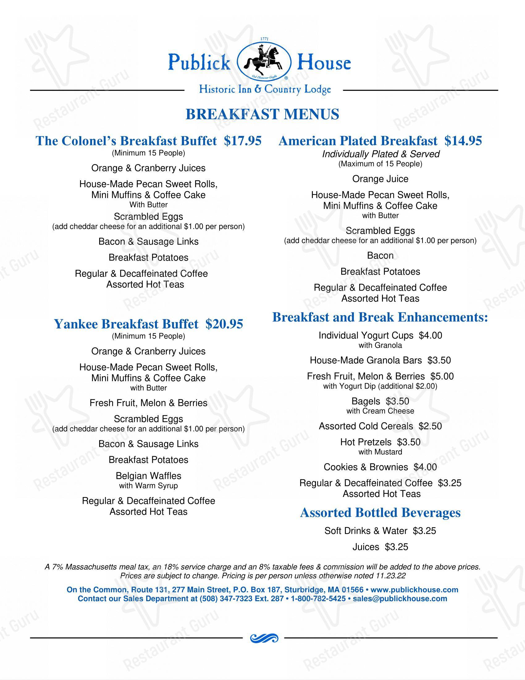 Menu at Publick House Historic Inn, Sturbridge