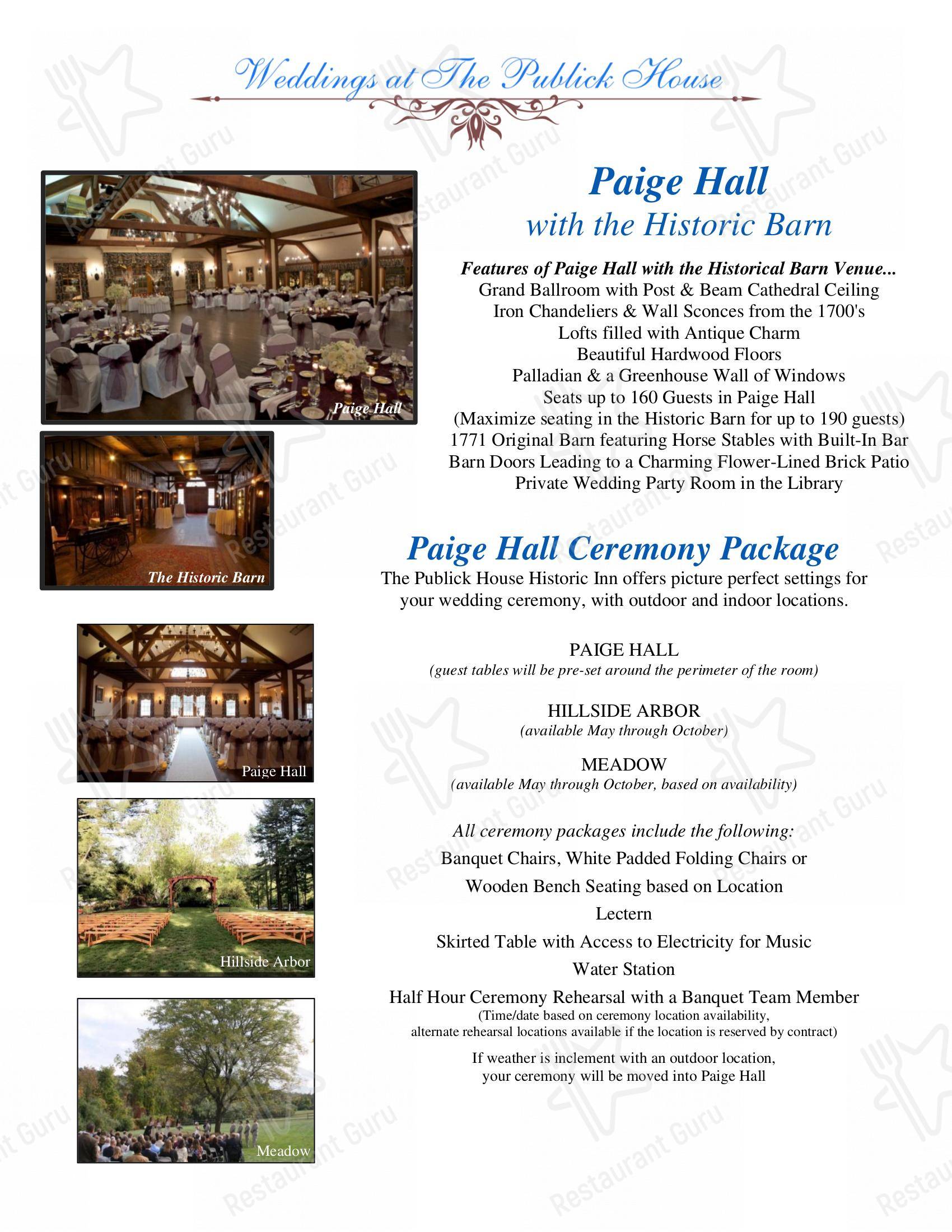 Menu at Publick House Historic Inn, Sturbridge