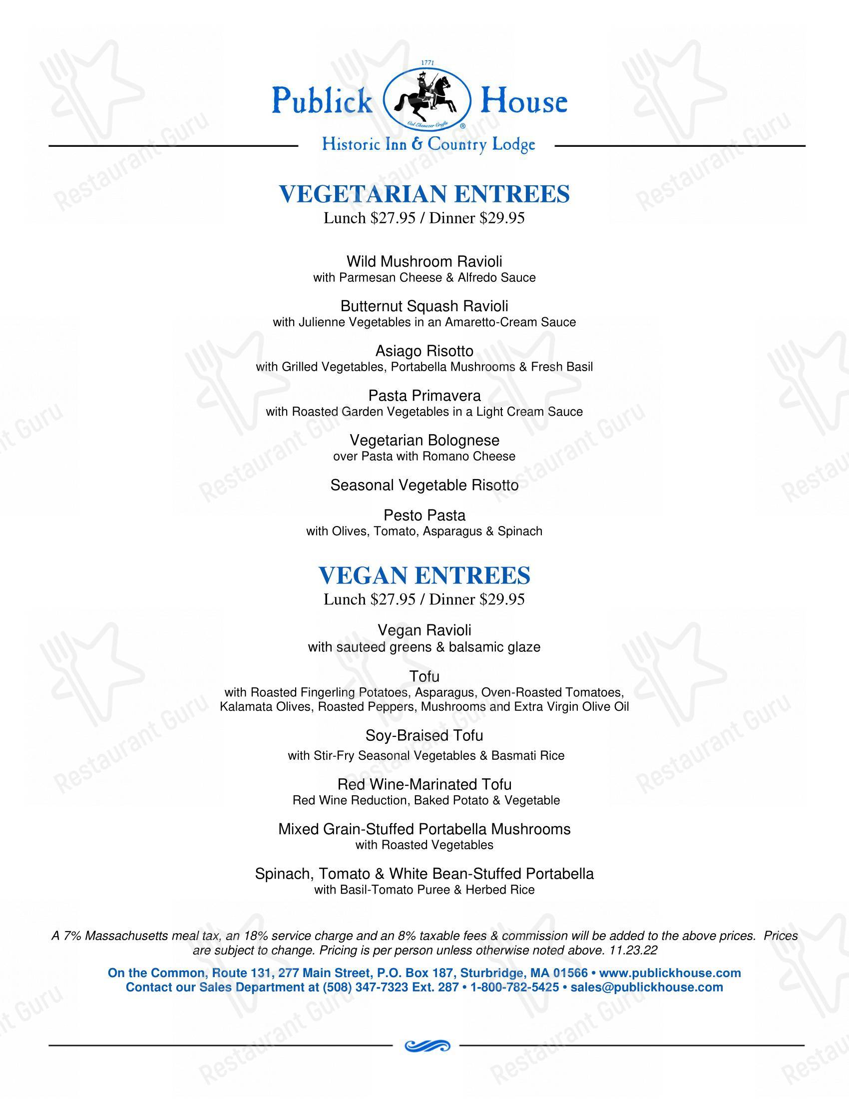 Menu at Publick House Historic Inn, Sturbridge