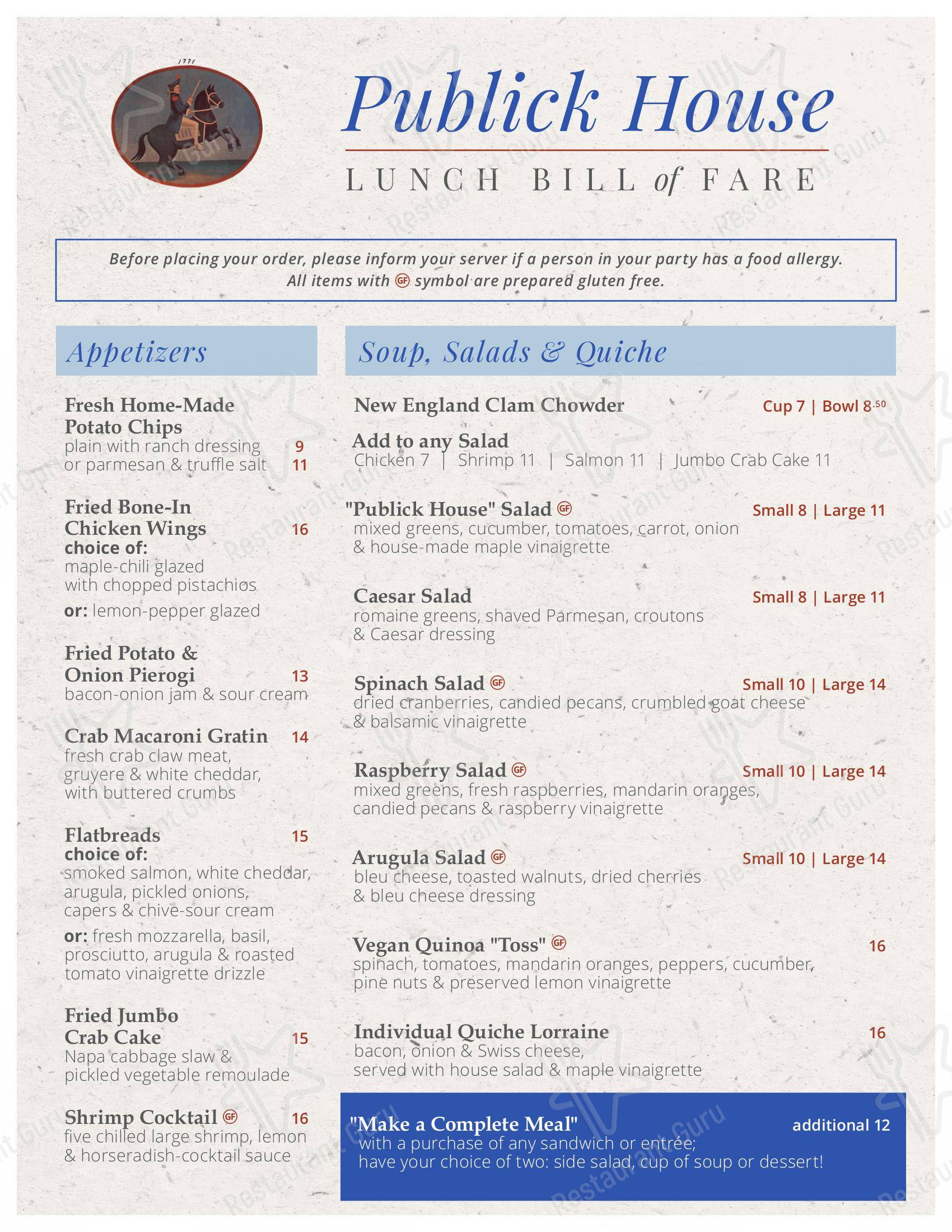 Menu at Publick House Historic Inn, Sturbridge