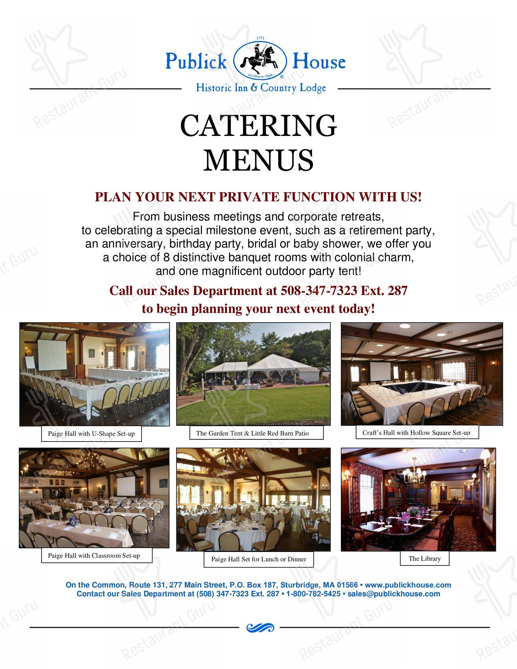 Menu at Publick House Historic Inn, Sturbridge
