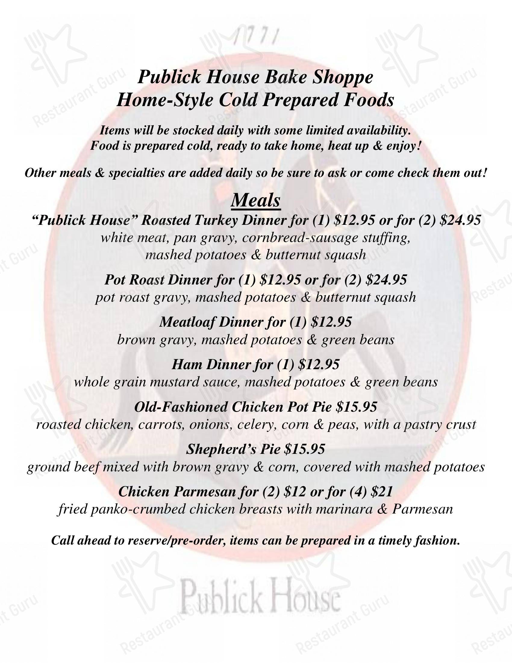 Menu at Publick House Historic Inn, Sturbridge