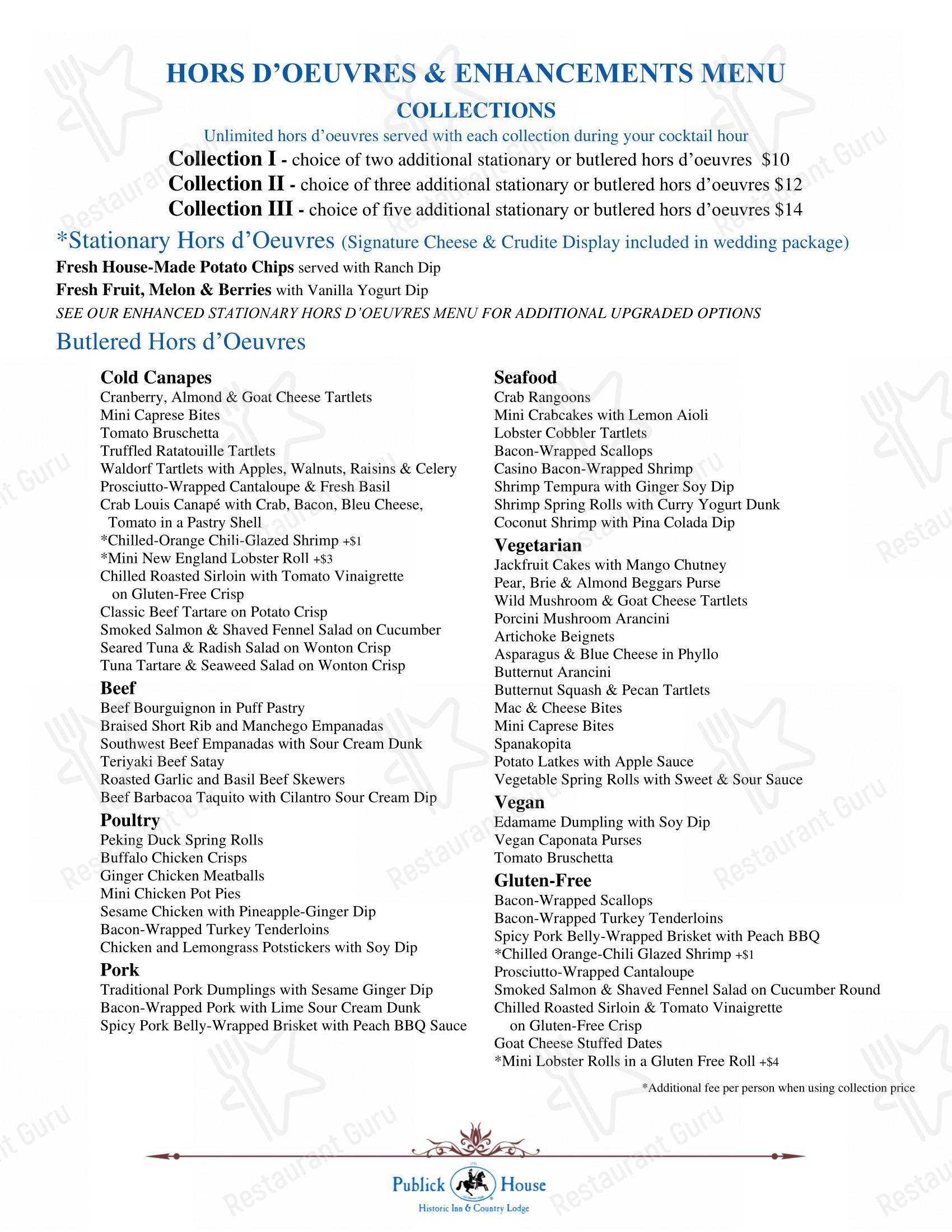Menu at Publick House Historic Inn, Sturbridge