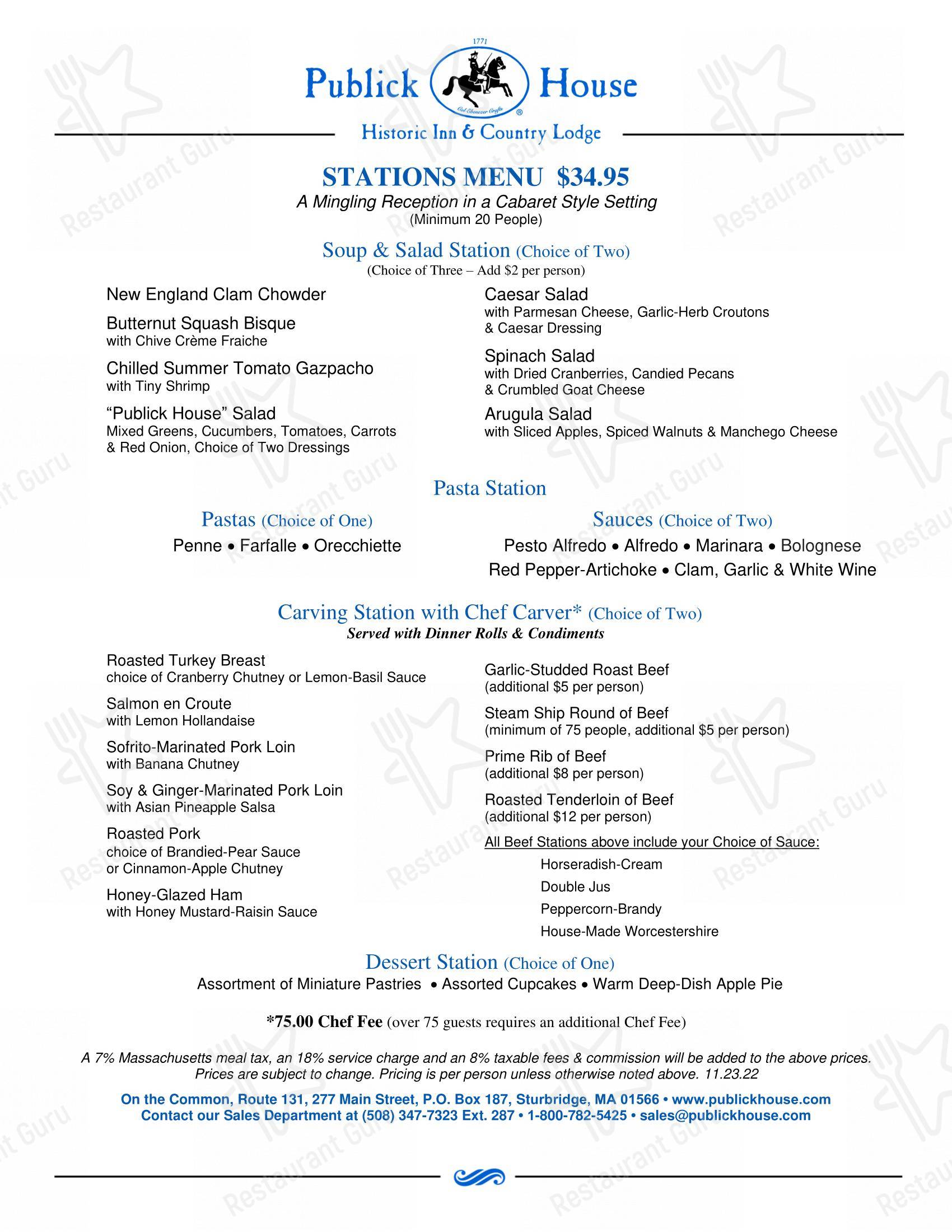 Menu at Publick House Historic Inn, Sturbridge