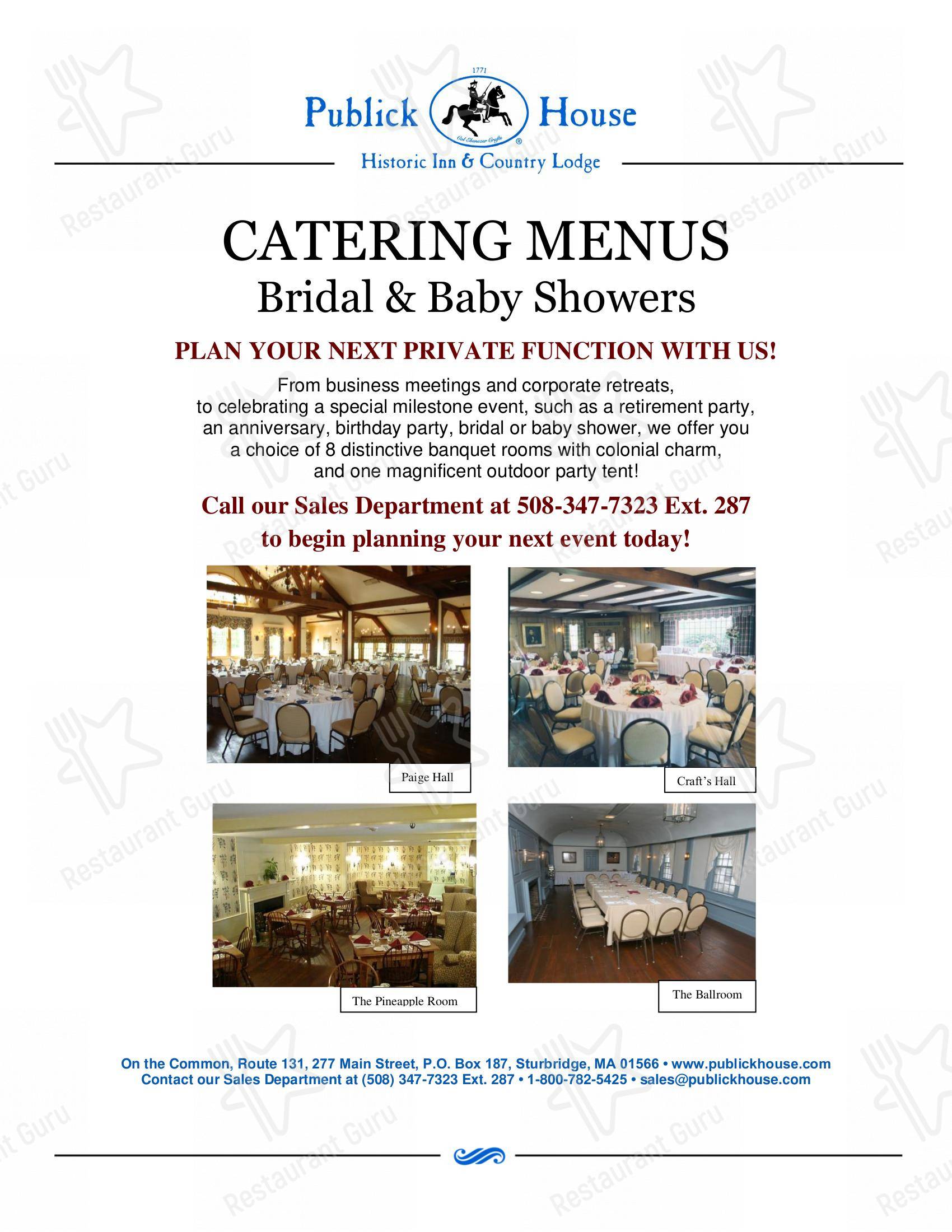 Menu at Publick House Historic Inn, Sturbridge