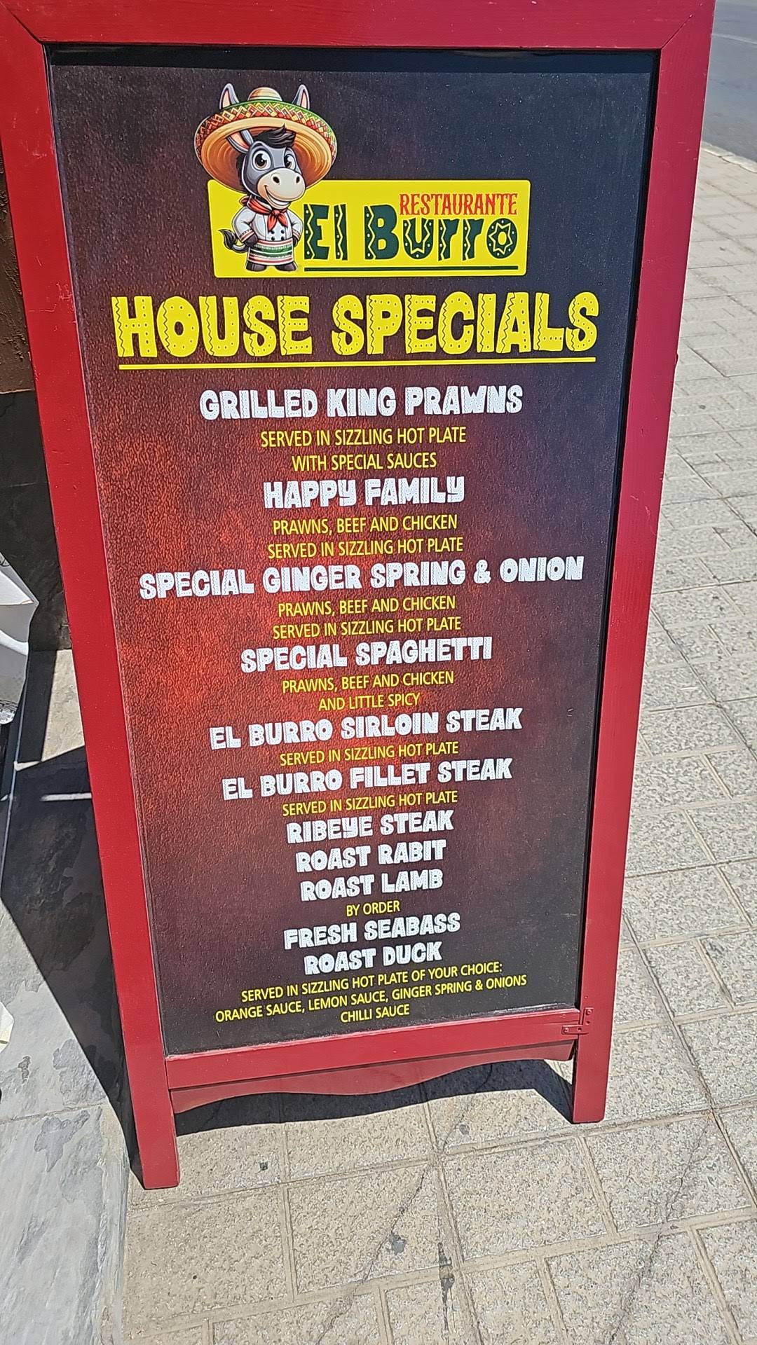 Menu at El Burro restaurant, Puerto del Carmen