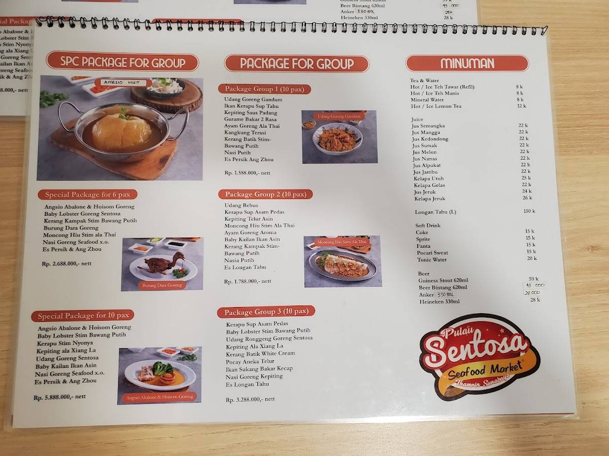 Menu at Pulau Sentosa Seafood Market restaurant, Surabaya