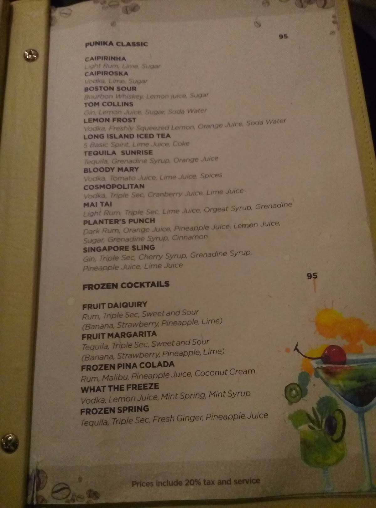 Menu at Punika Deli pub & bar, Yogyakarta, Royal Ambarrukmo Lobby