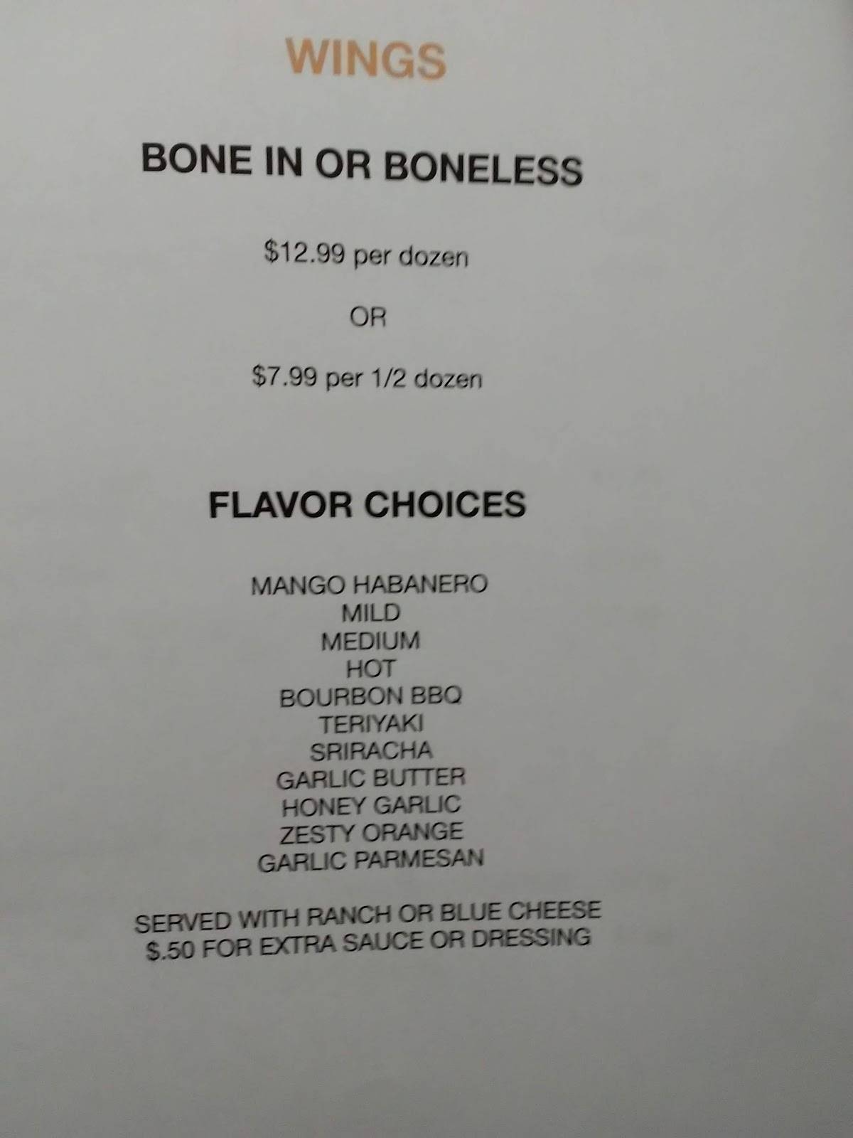 Menu at Punkin Center Bar, Tonto Basin