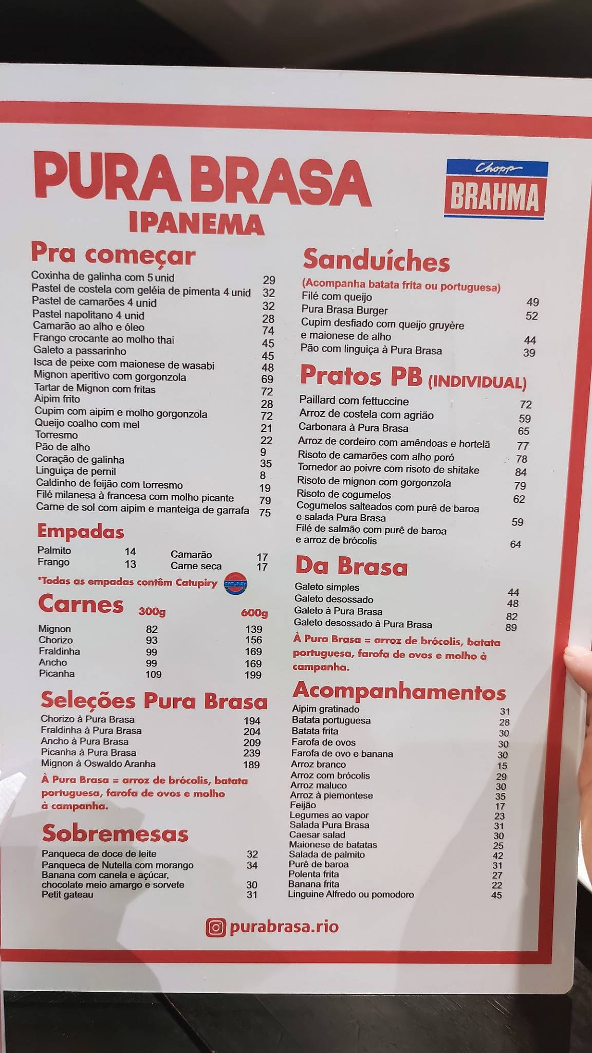 Menu em Pura Brasa Ipanema restaurante, Rio de Janeiro