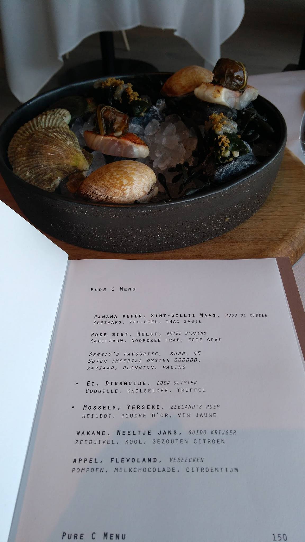 Menu at Pure C, Cadzand, Boulevard de Wielingen 49