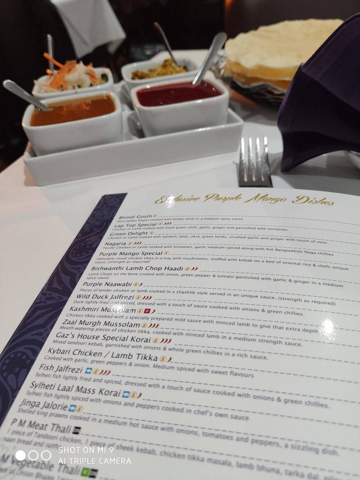 Menu at Purple Mango Restaurant, Banbury