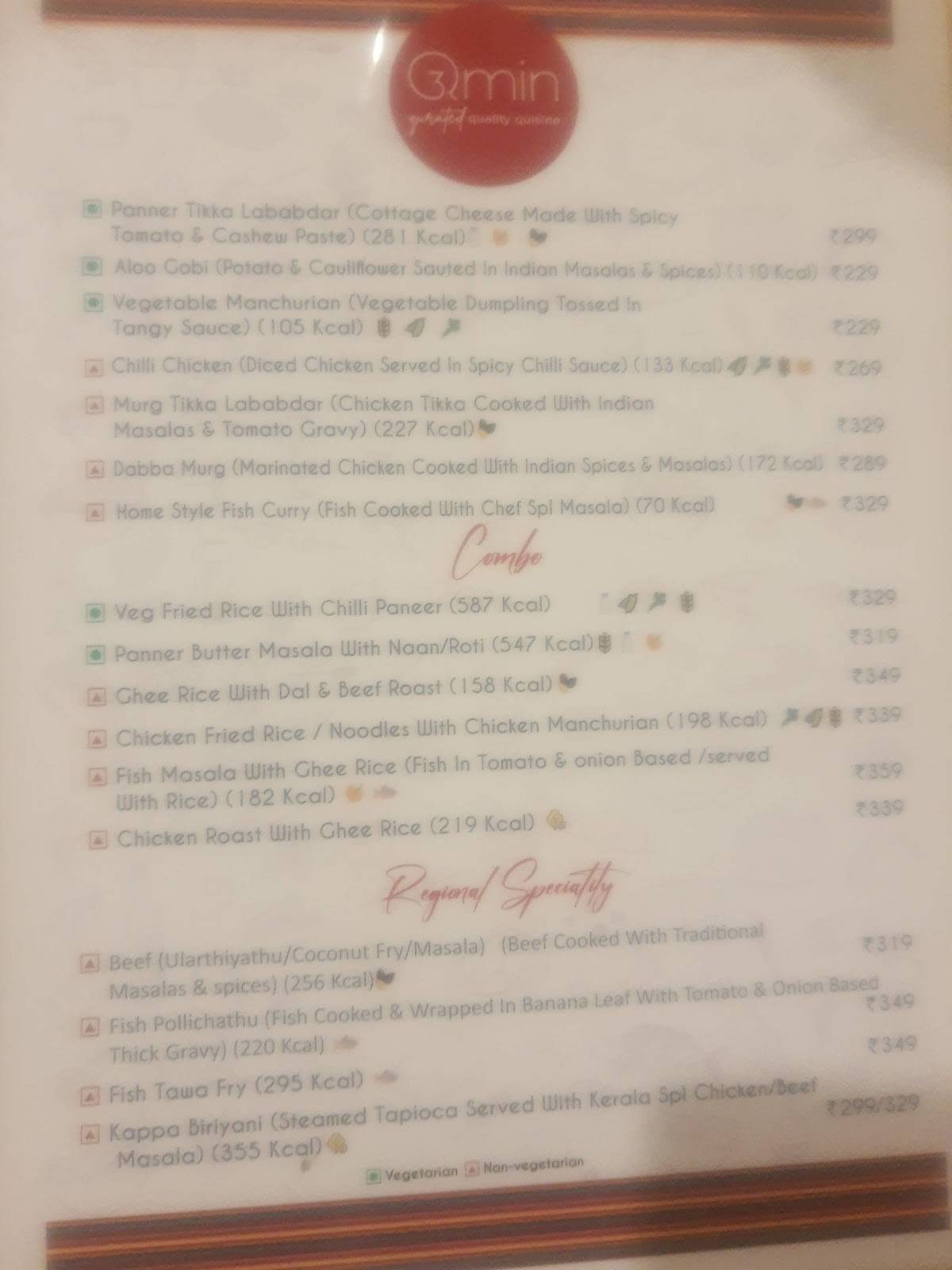 Menu at Qmin Kalamassery, Kochi, Kochi