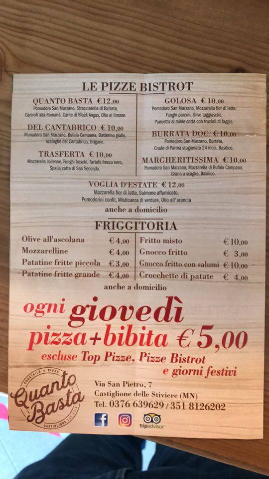 Menu at Quanto Basta pizzeria, Castiglione delle Stiviere