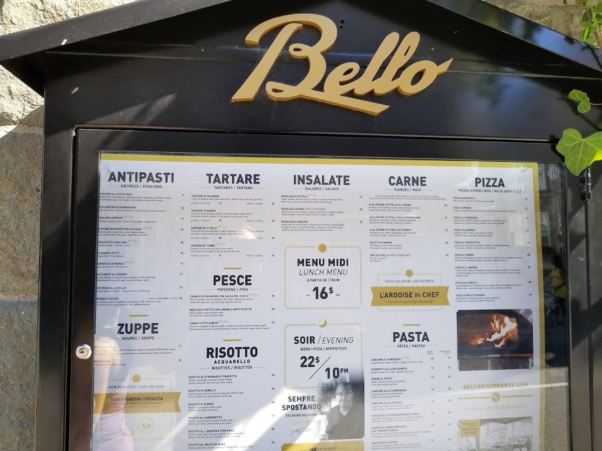 Menu au Bello Ristorante pizzeria, Québec