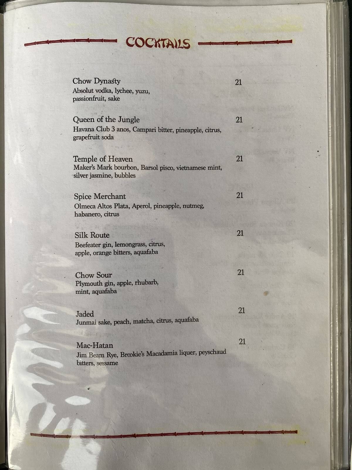 Menu at Queen Chow Manly restaurant, Manly