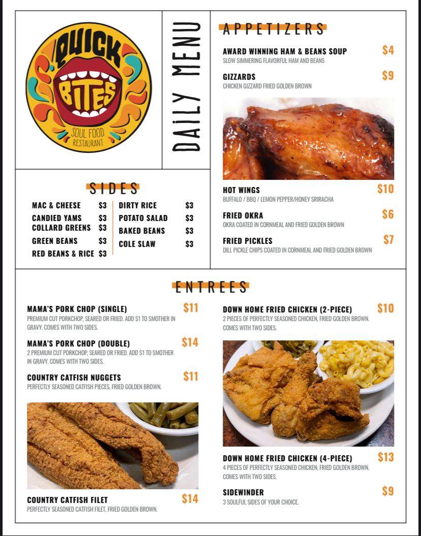 Menu at Quick Bites Soul Food restaurant, Bellevue