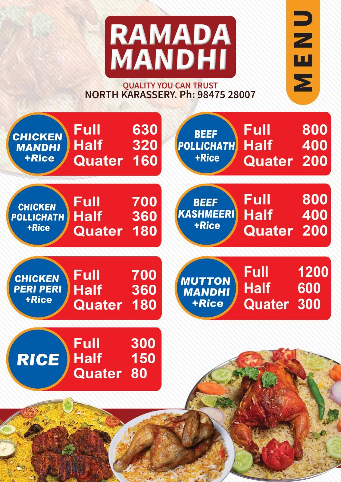 Menu at RAMADA KUZHIMANDI MUKKAM, Mukkam