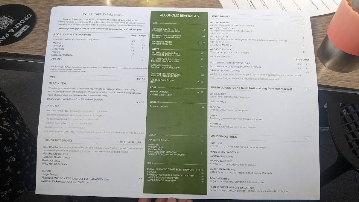 Menu at RAW & WILD Market & Cafe, Bowral
