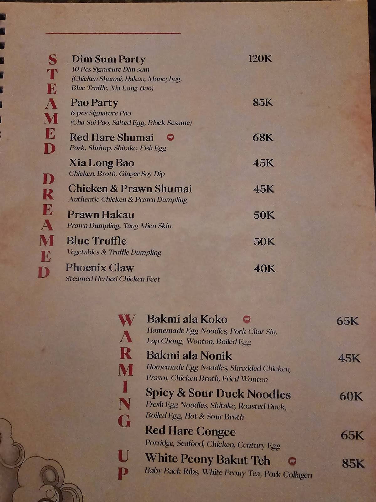 Menu at RED HARE BAR, Semarang