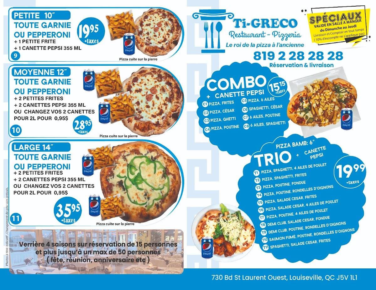 Menu au RESTAURANT PIZZERIA Ti-GRECO, Louiseville