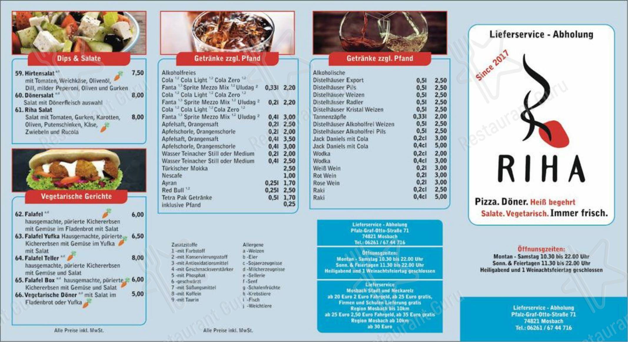 Speisekarte von RIHA restaurant, Mosbach