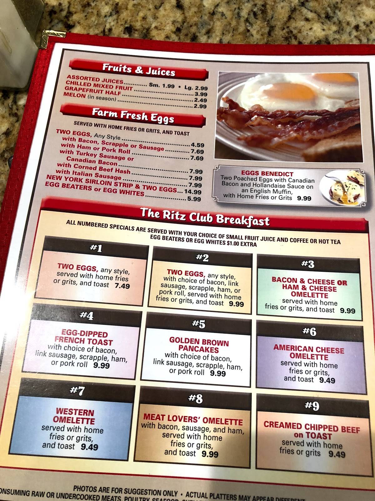 Menu at RITZ Diner restaurant, Philadelphia