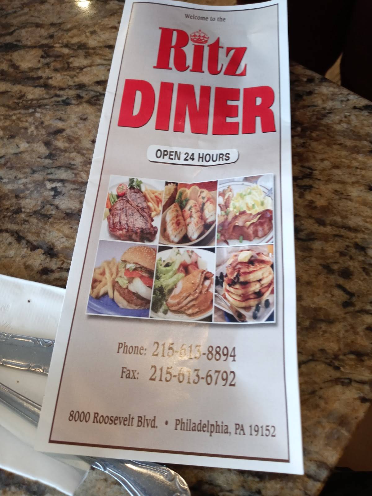 Menu at RITZ Diner restaurant, Philadelphia