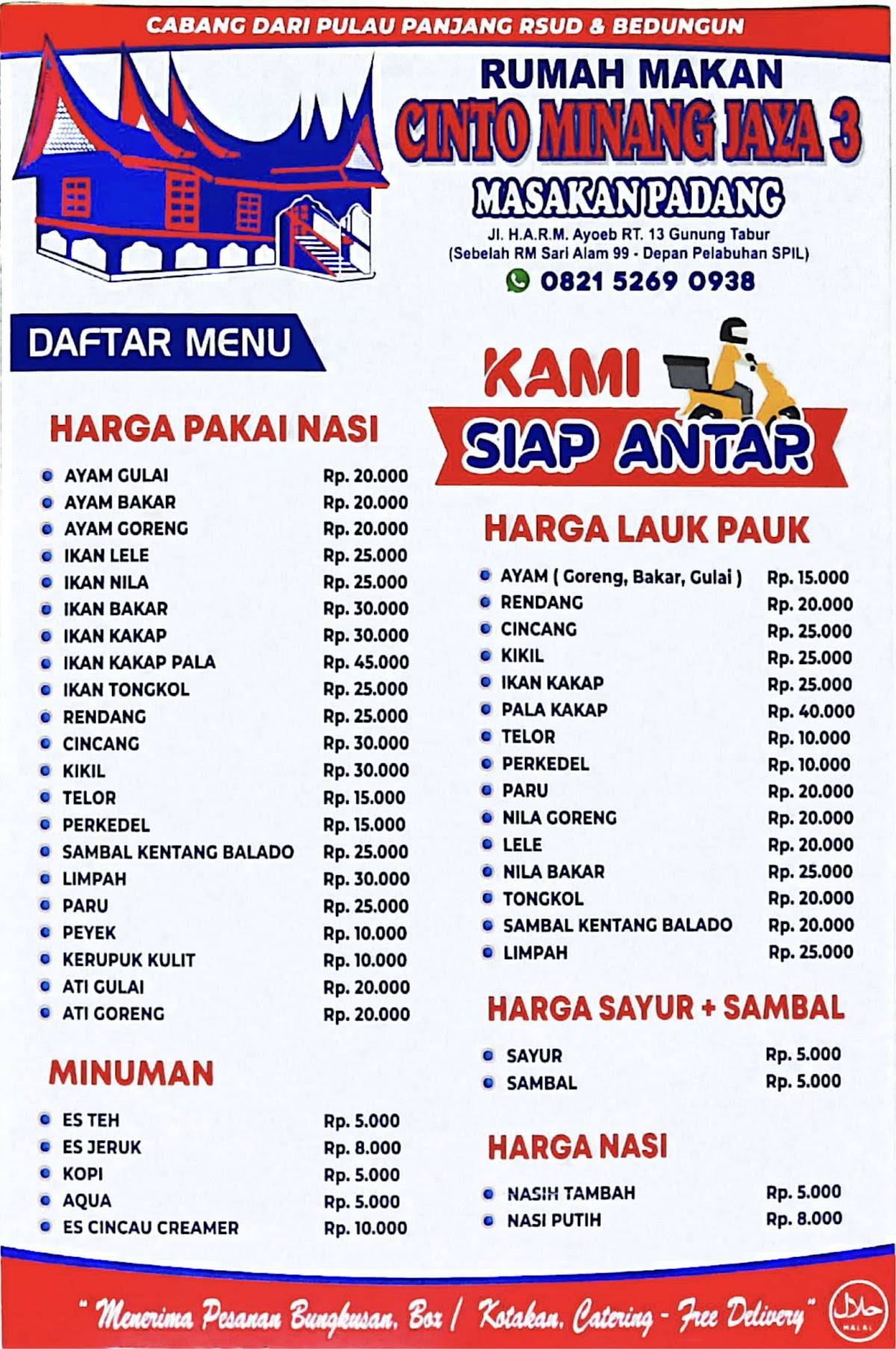 Menu at RM. CINTO MINANG JAYA 3 restaurant, Gunung Tabur