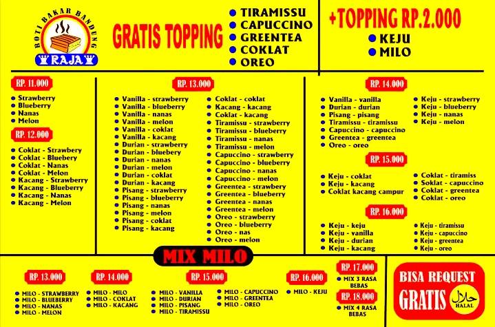 Menu at ROTI BAKAR RAJA TOPPING restaurant, Sidoarjo