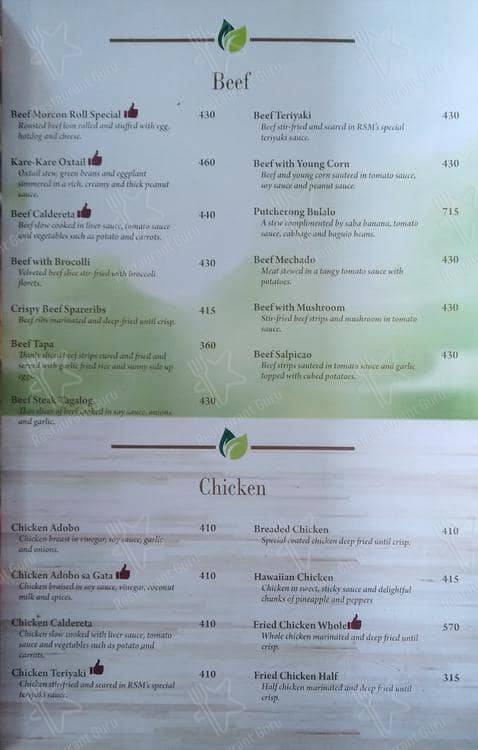 Menu at RSM Lutong Bahay restaurant, Tagaytay, Aguinaldo Highway ...