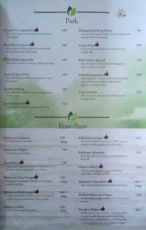 Menu at RSM Lutong Bahay restaurant, Tagaytay, Aguinaldo Highway ...
