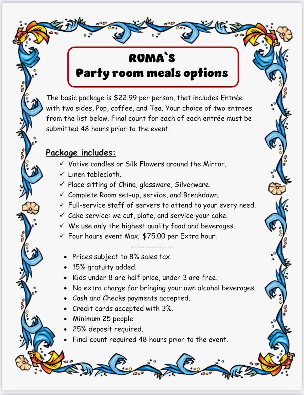 Menu at RUMA’S RESTAURANT, North Royalton