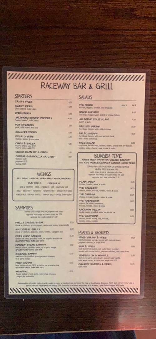 Menu at Raceway Bar and Grill (official), Maricopa