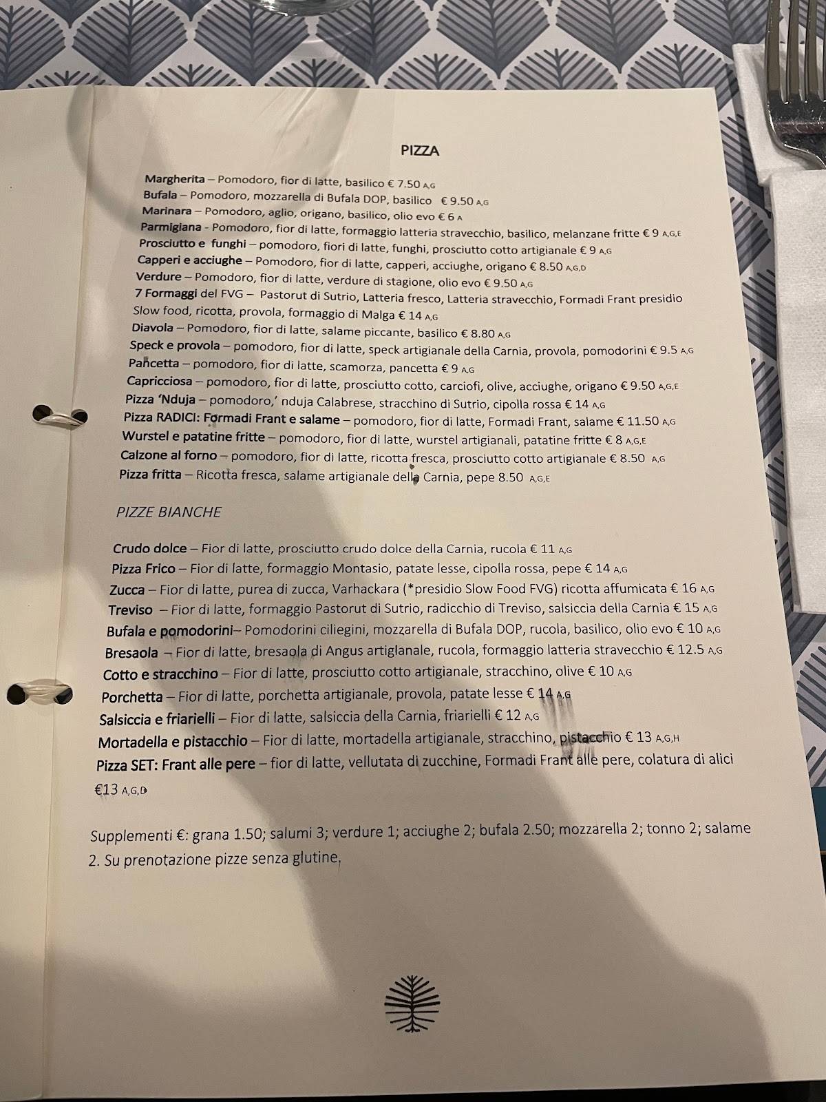 Speisekarte von Radici restaurant, Triest