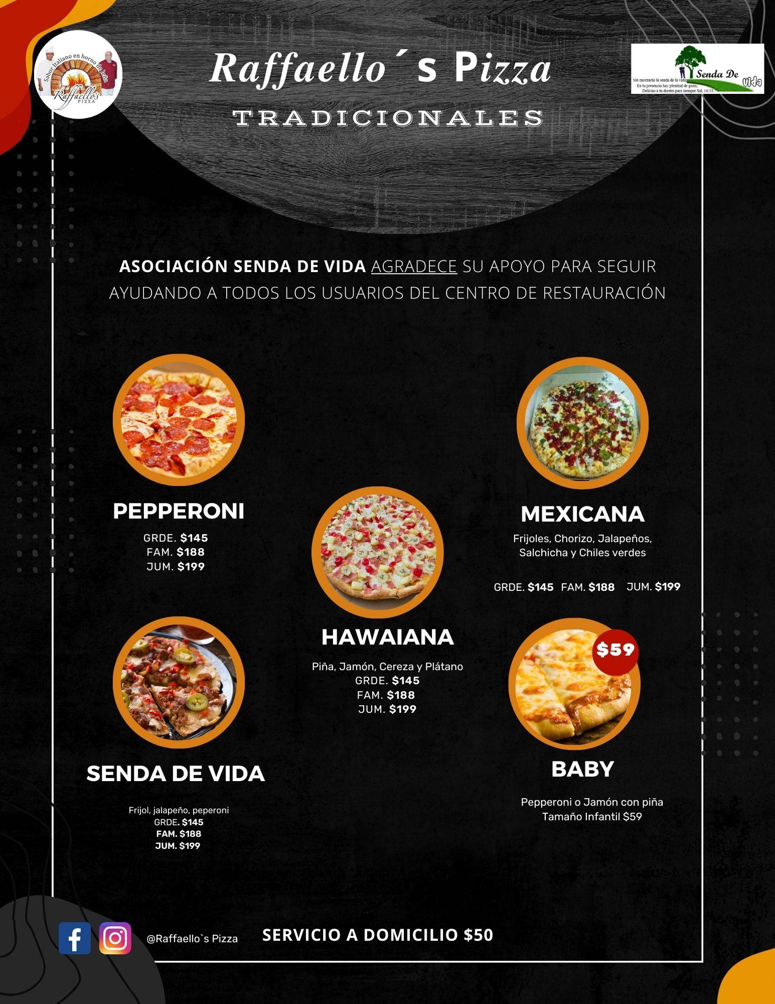 Carta de pizzería Raffaello's Pizza Cabo San Lucas, Cabo San Lucas