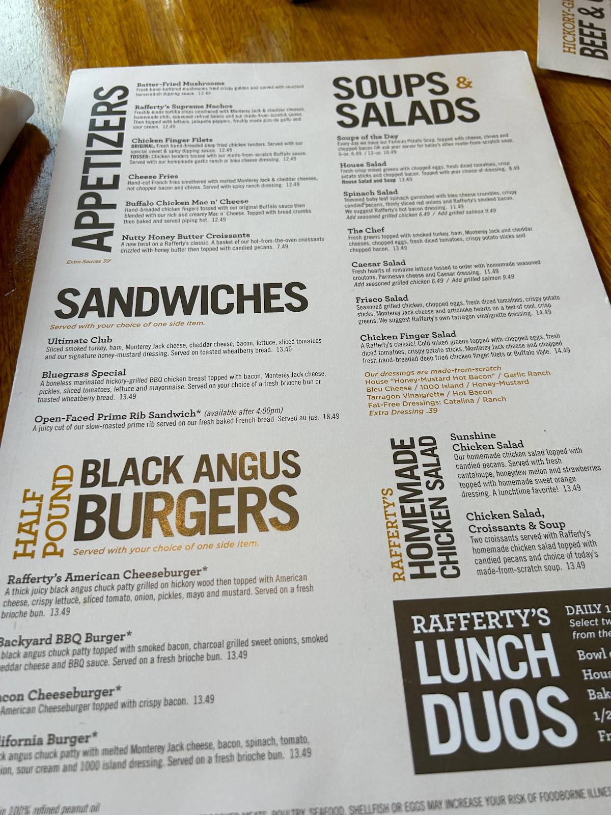 Menu at Rafferty's Restaurant & Bar, Evansville
