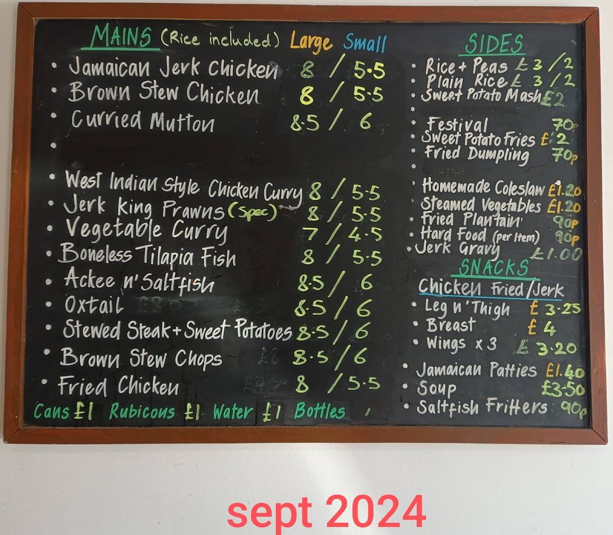 Menu at Raggas Caribbean Cafe, Liverpool, 58 Smithdown Rd