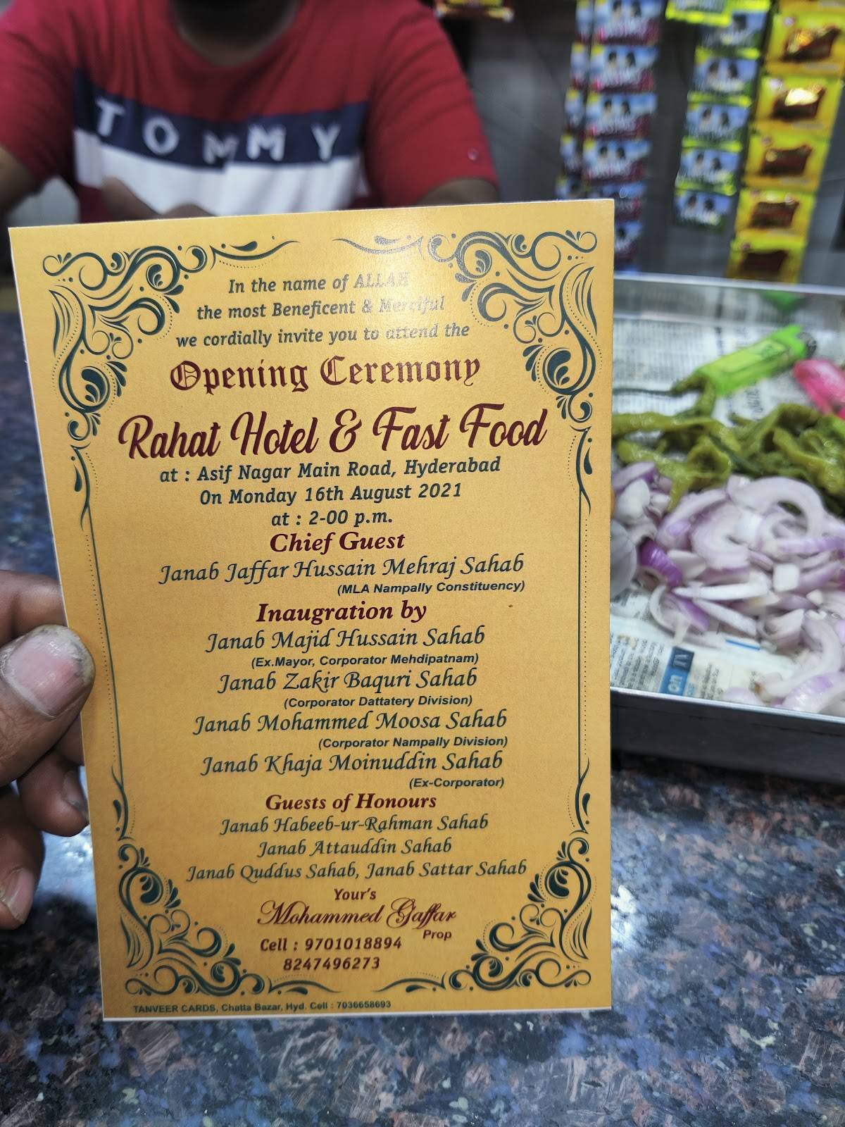 Menu at Rahat Hotel, Hyderabad